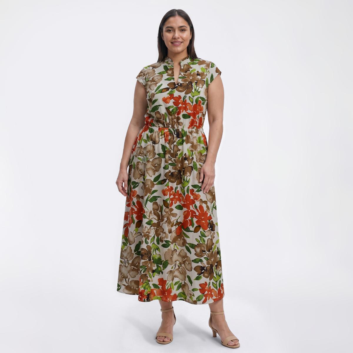 Click here for Plus Size Kasper Cap Sleeve Floral Midi Dress prices